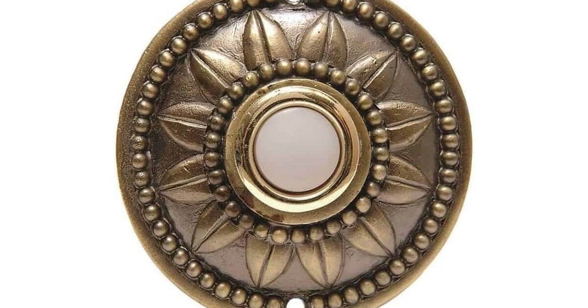 Brass Circular Lighted Doorbell Button Stamped Flower Design